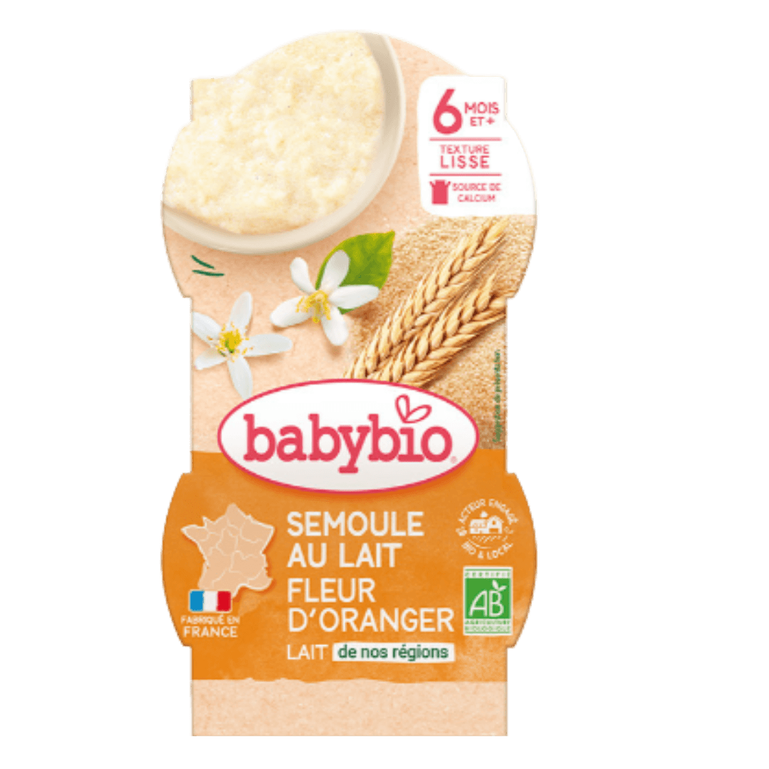 Semolina Milk Orange Blossom from 6 months Organic 2 x 100g Babybio ...