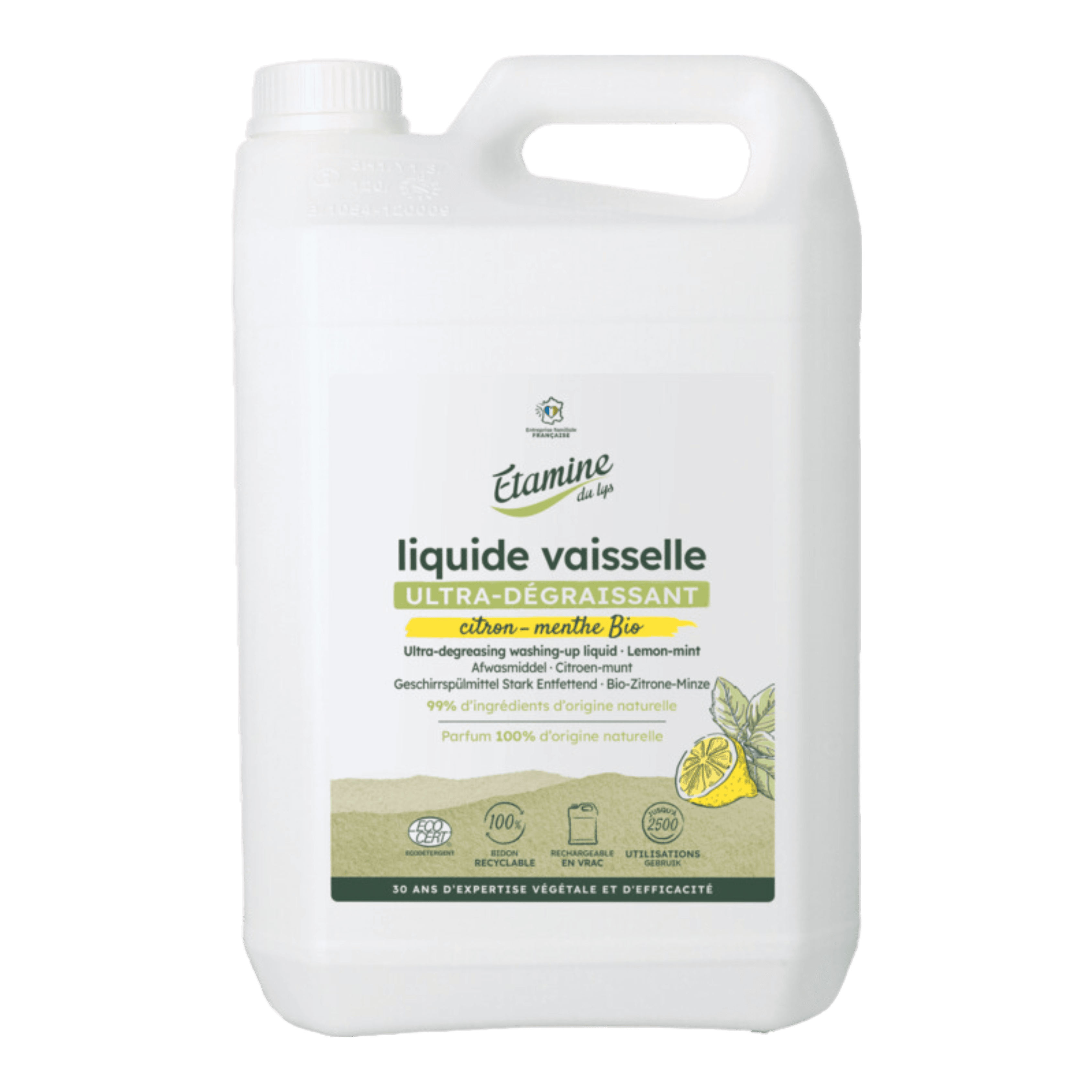 Liquide Vaisselle Citron-Menthe Bio 5L Etamine du Lys | -13% sur Kazidomi