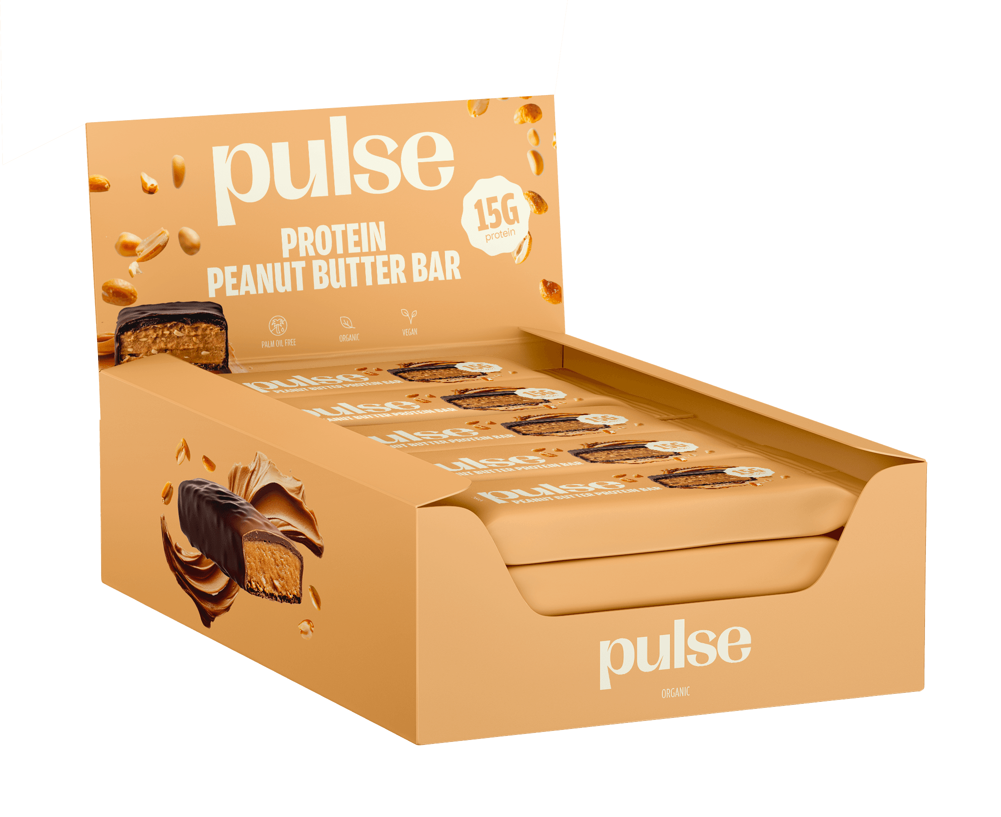 Protein Bars Peanut Butter (15g protein/bar) Organic 12 x 55g Pulse ...