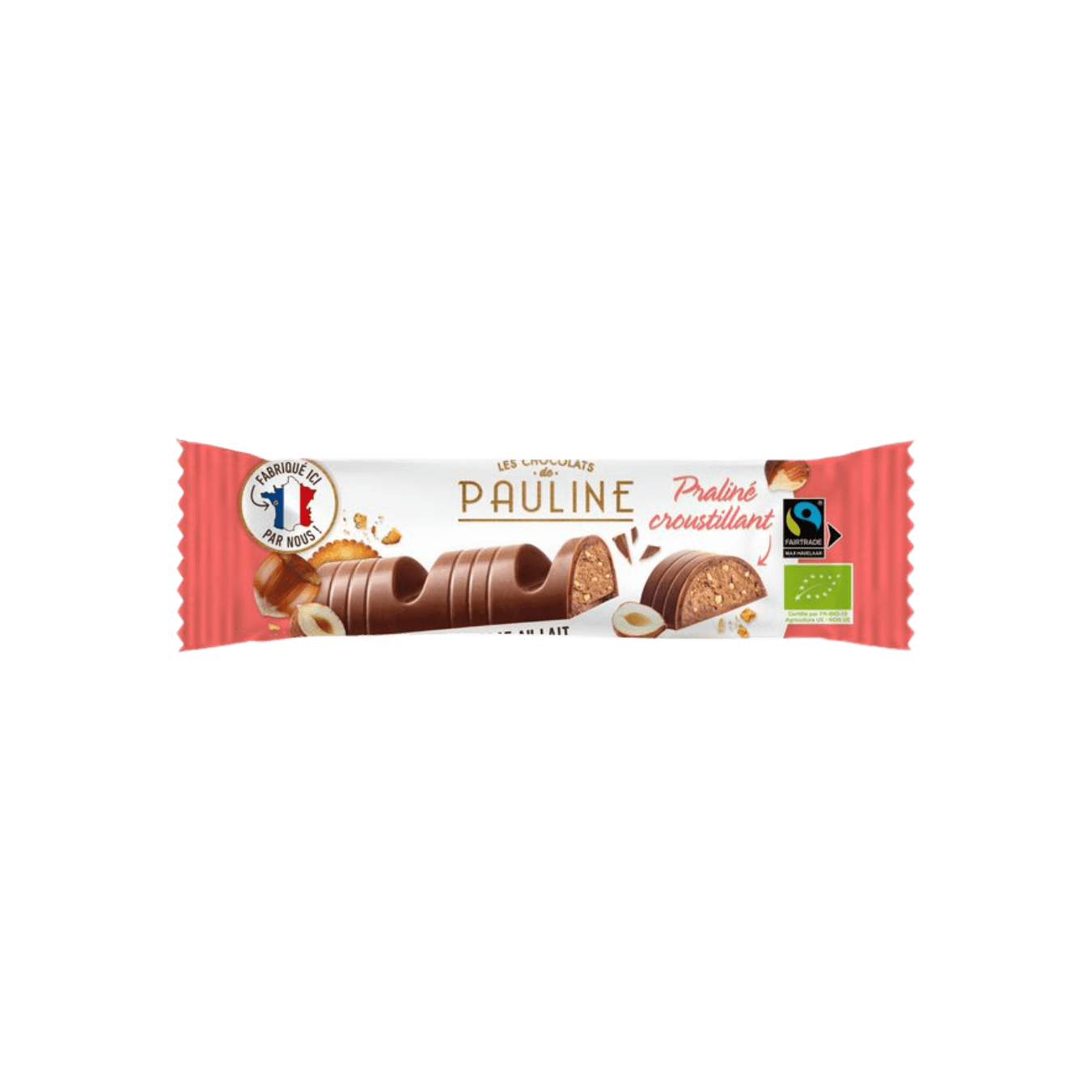 Milk chocolate hazelnut praline biscuit bar Organic 30g Les Chocolats ...